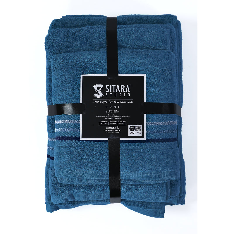 Channel Border Towel - Blue – Sitara Studios